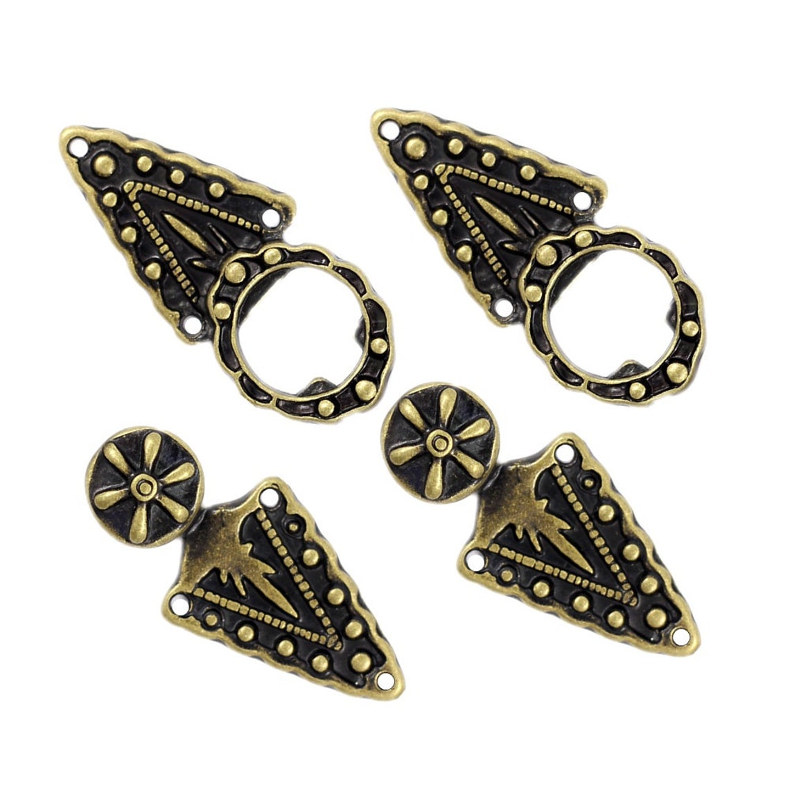 Cloak Clasp Fasteners Antique Brass Triangles and Flower | Etsy