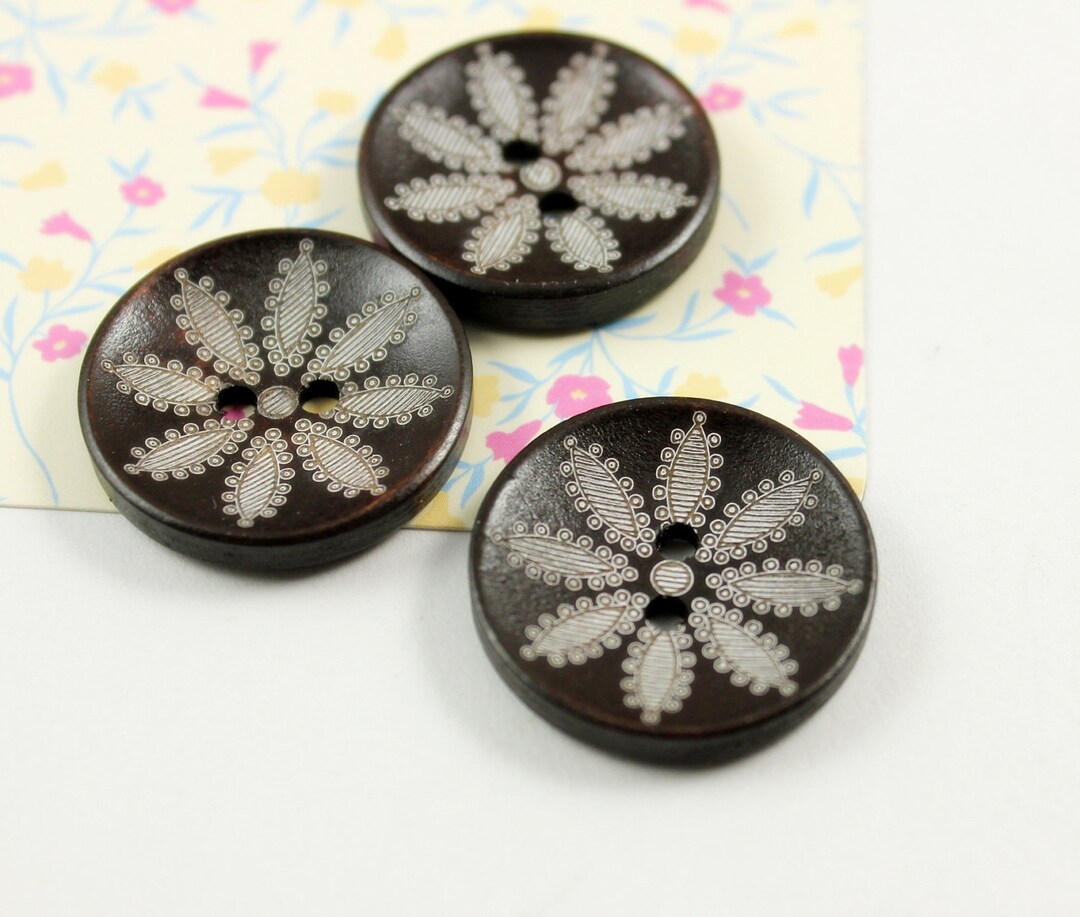 Wooden Buttons - Japanese Style Brown Concave Wooden Buttons With Eight ...