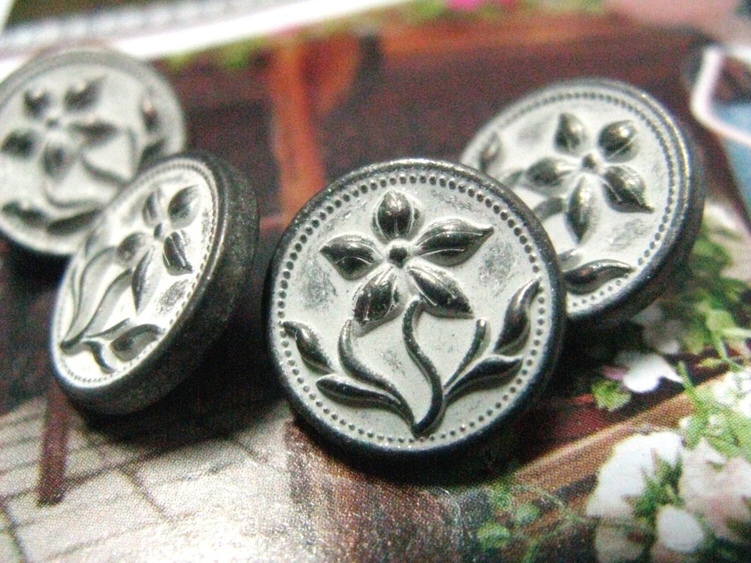 Metal Buttons Gentianaceae Flower Metal Buttons Gunmetal - Etsy