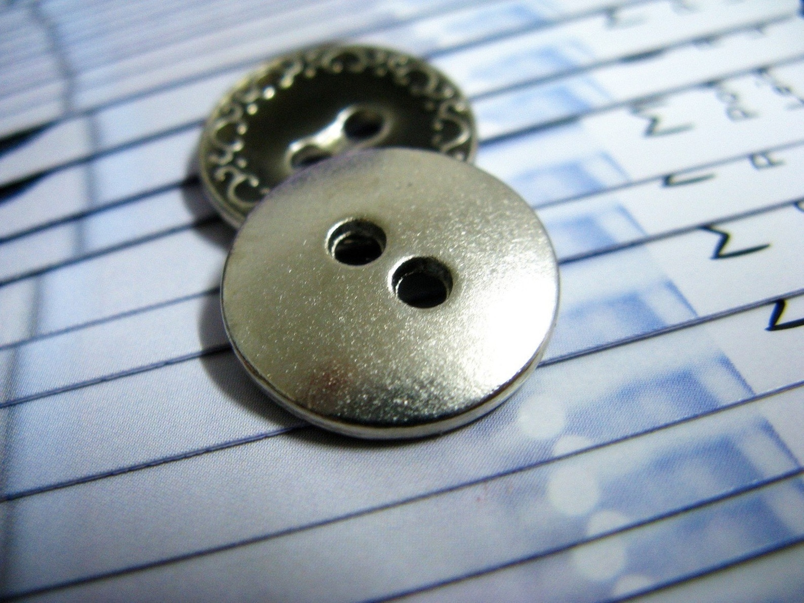 Metal Buttons - Misty Gray Enamel Buttons With Silver Scrollwork Border ...