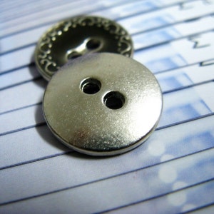 Metal Buttons - Misty Gray Enamel Buttons With Silver Scrollwork Border ...