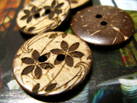 Wooden Buttons 10 Pieces of Japanese Style Khaki Concave - Etsy