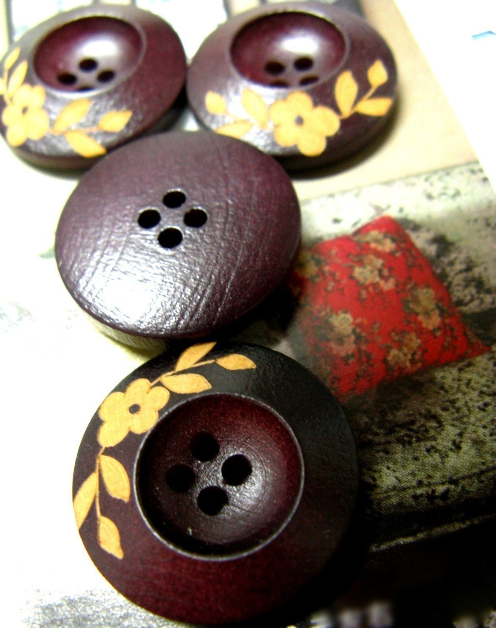 Flower Wooden Buttons - ASYMMETRICAL Volcano Shape Wooden Button.with ...
