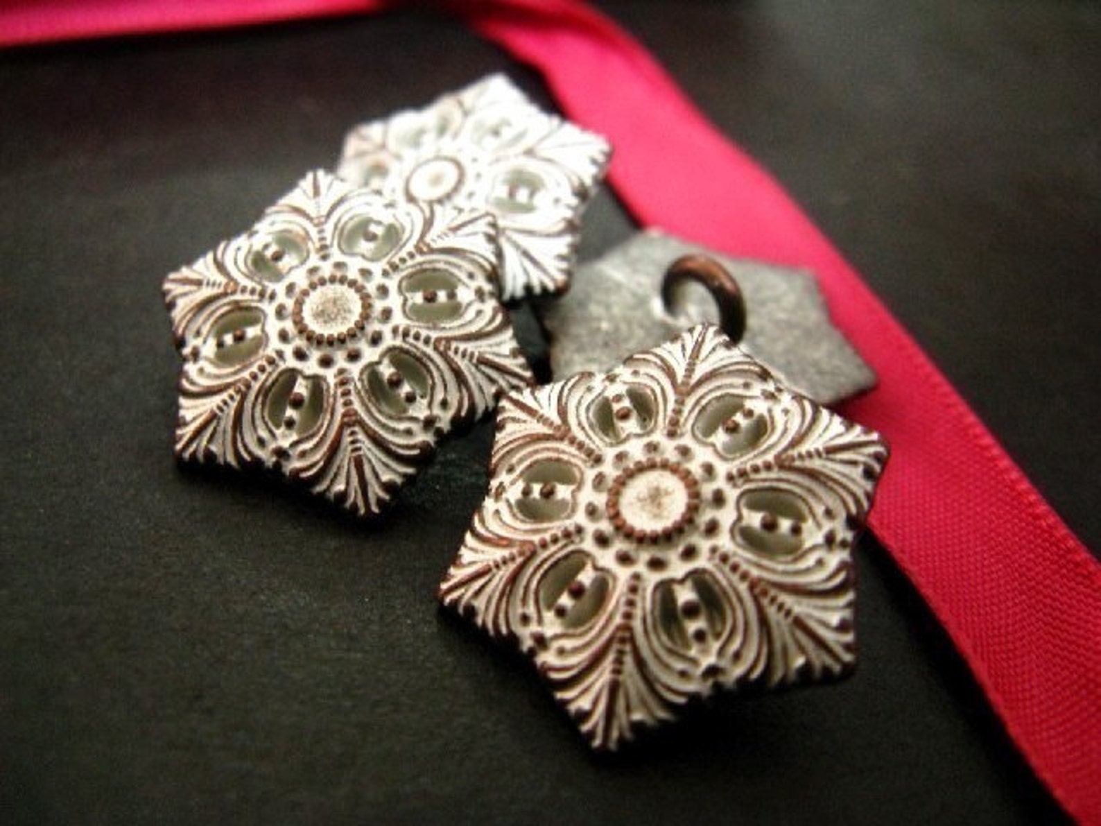 Metal Buttons Snowflakes Metal Buttons Copper White Patina | Etsy