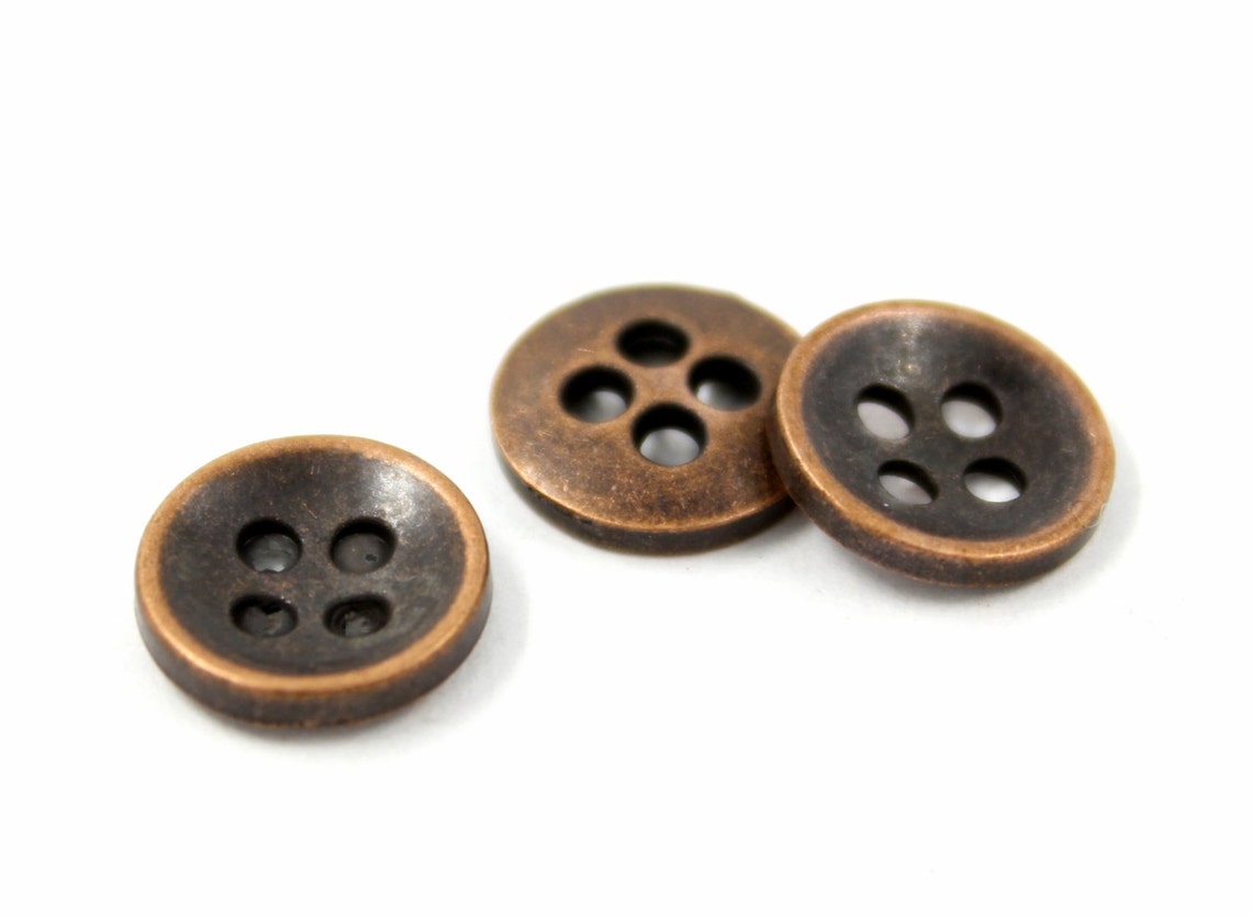 Metal Buttons - Antique Copper Hole Buttons , 4 Holes , 0.43 Inch , 10 ...