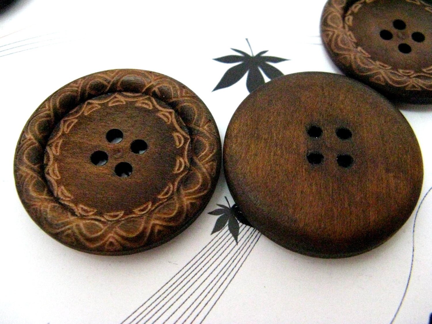 Large Wood Buttons - Beautiful Swirls Decorative Domed Border Cascading ...