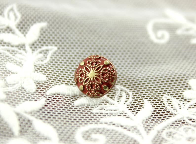 Metal Buttons Damascene Carvings Metal Buttons Red Paint | Etsy