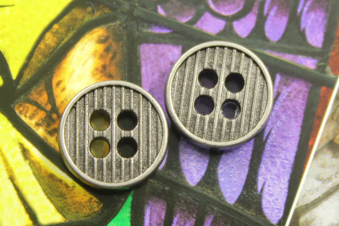 Metal Buttons - Parallel Lines Metal Buttons , Gray Silver Color , 4 ...