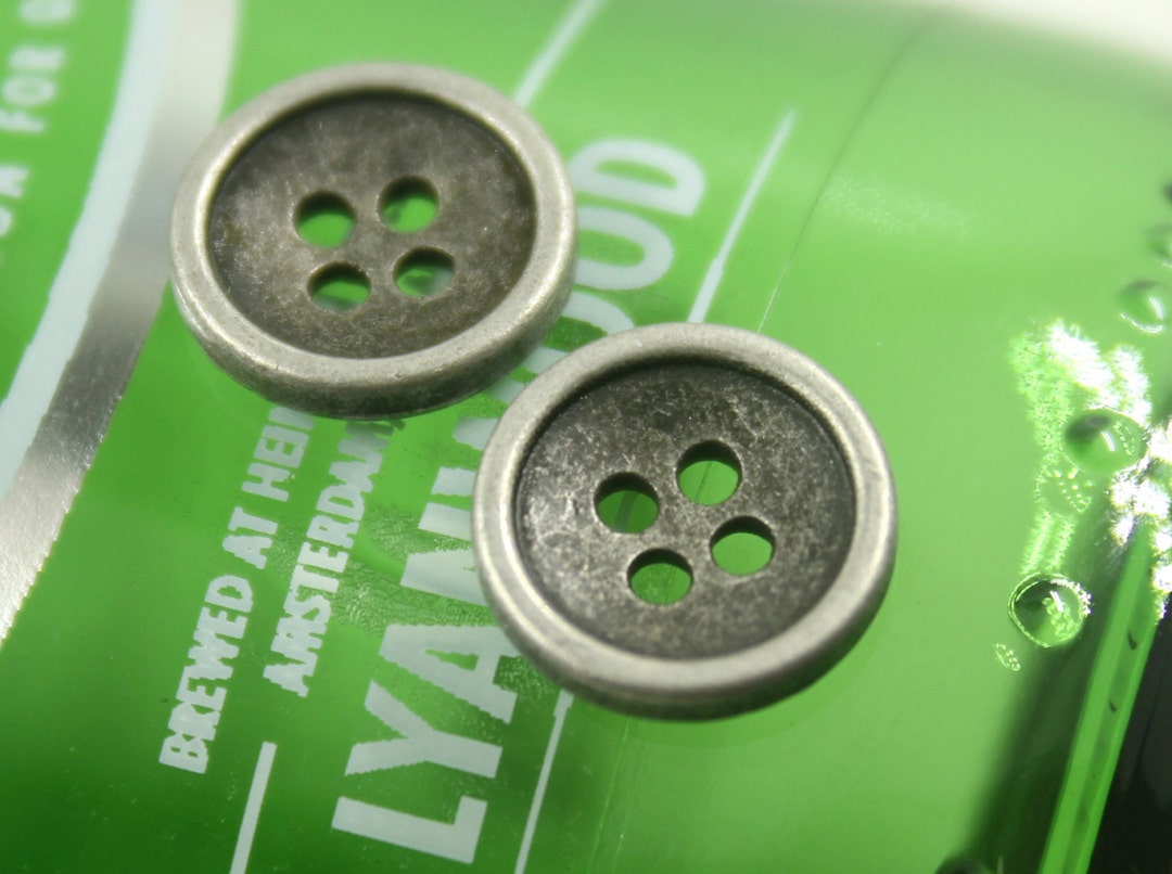 Metal Buttons - Antique Silver Concave Hole Buttons , 4 Holes , 0.43 ...