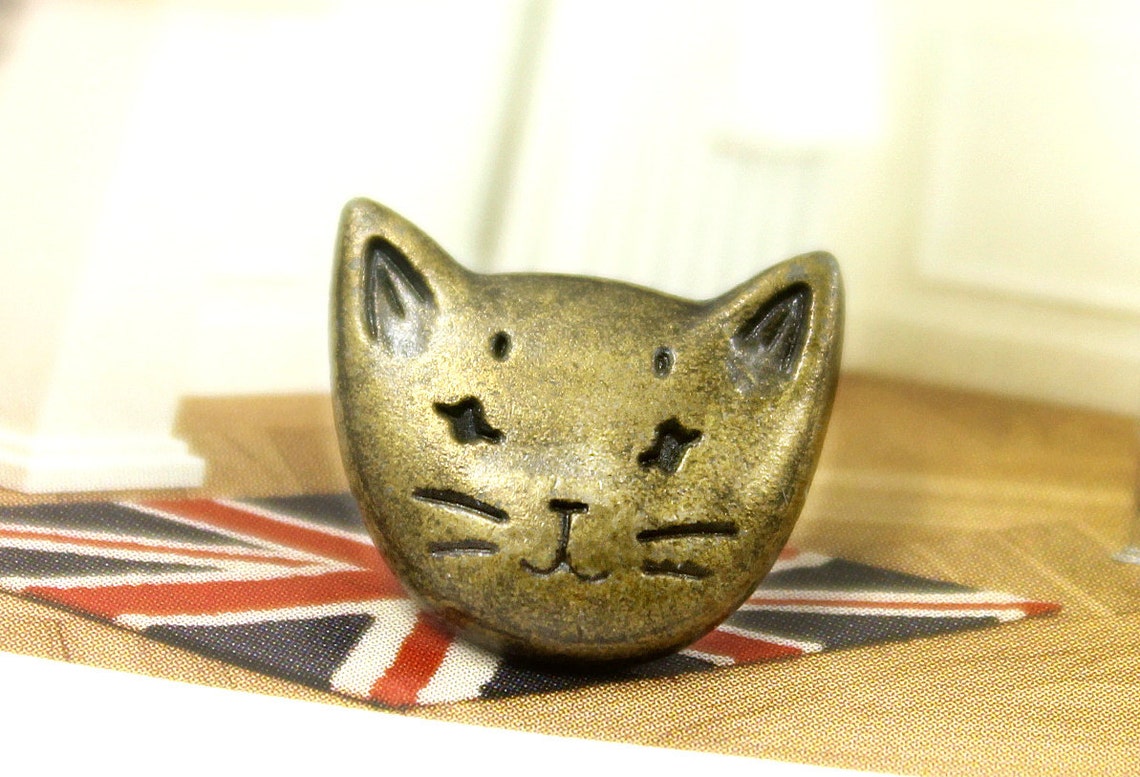 Metal Buttons - Cat Antique Brass Shank Metal Buttons. 0.71 Inch , 6 ...
