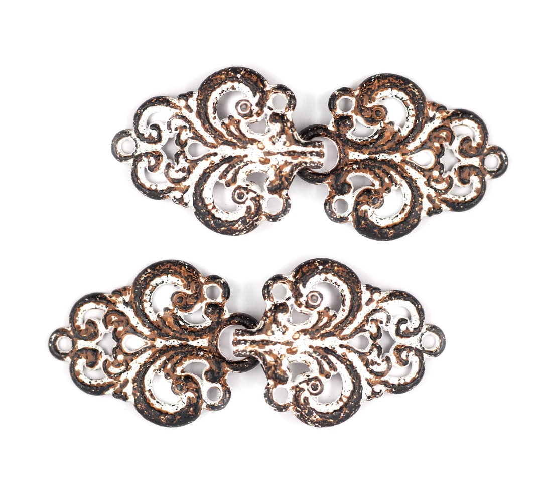 HOOK and EYE Fasteners - Stunning White Rust Openwork Baroque Swirl ...