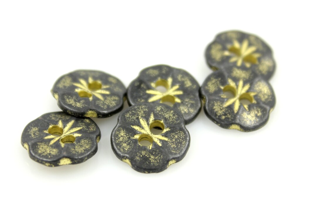 Metal Buttons - Flower Metal Buttons , Wear and Tear Yellow Color , 2 ...