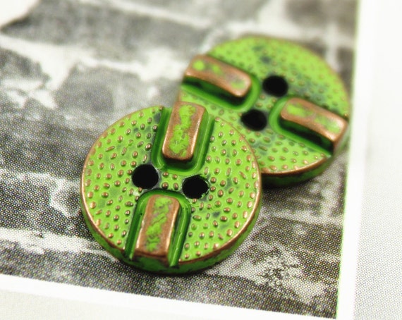 Metal Buttons Green Copper Locking Device Design Holes | Etsy
