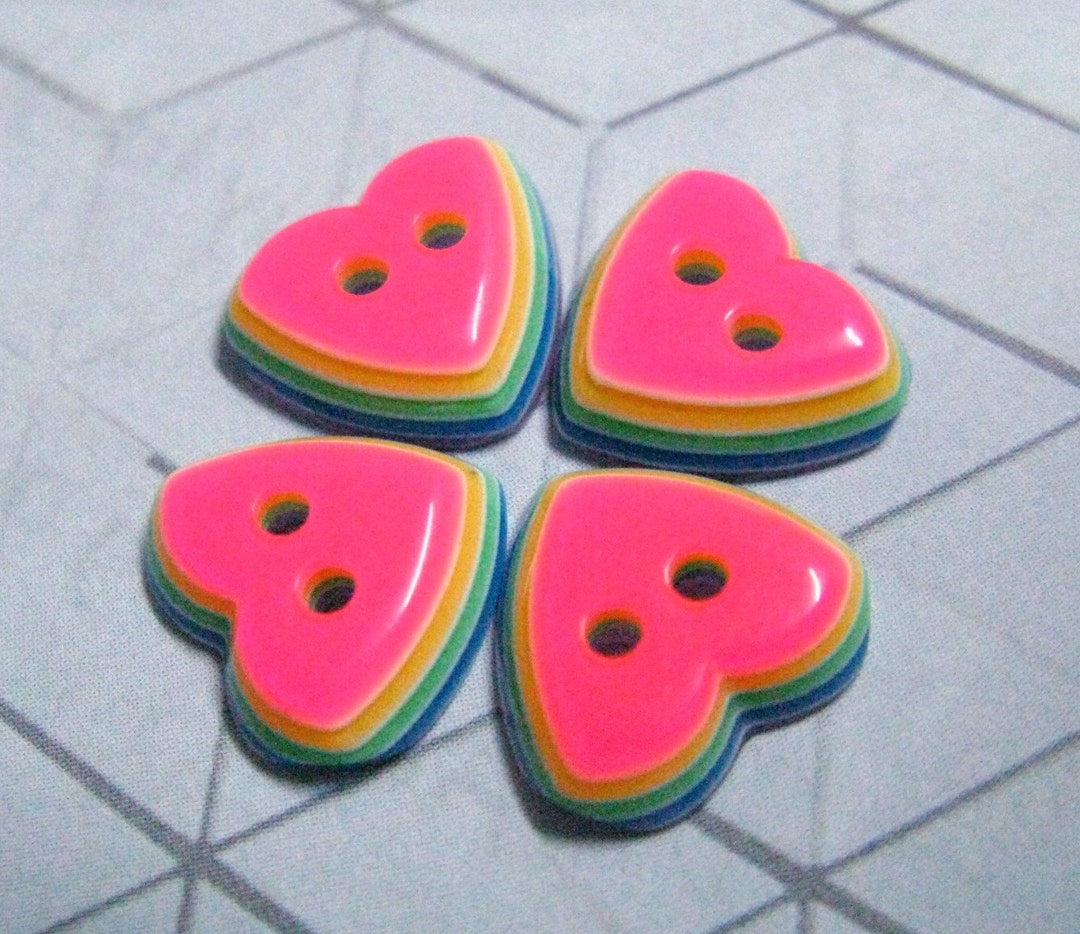 Lovely 10 Pieces of Multilayer Rainbow Heart Candy Buttons, 2 Holes. 0. ...