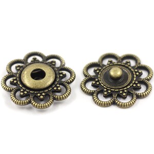 Flower Metal Snap Buttons , Antique Brass Color , Openwork , 0.79 Inch ...