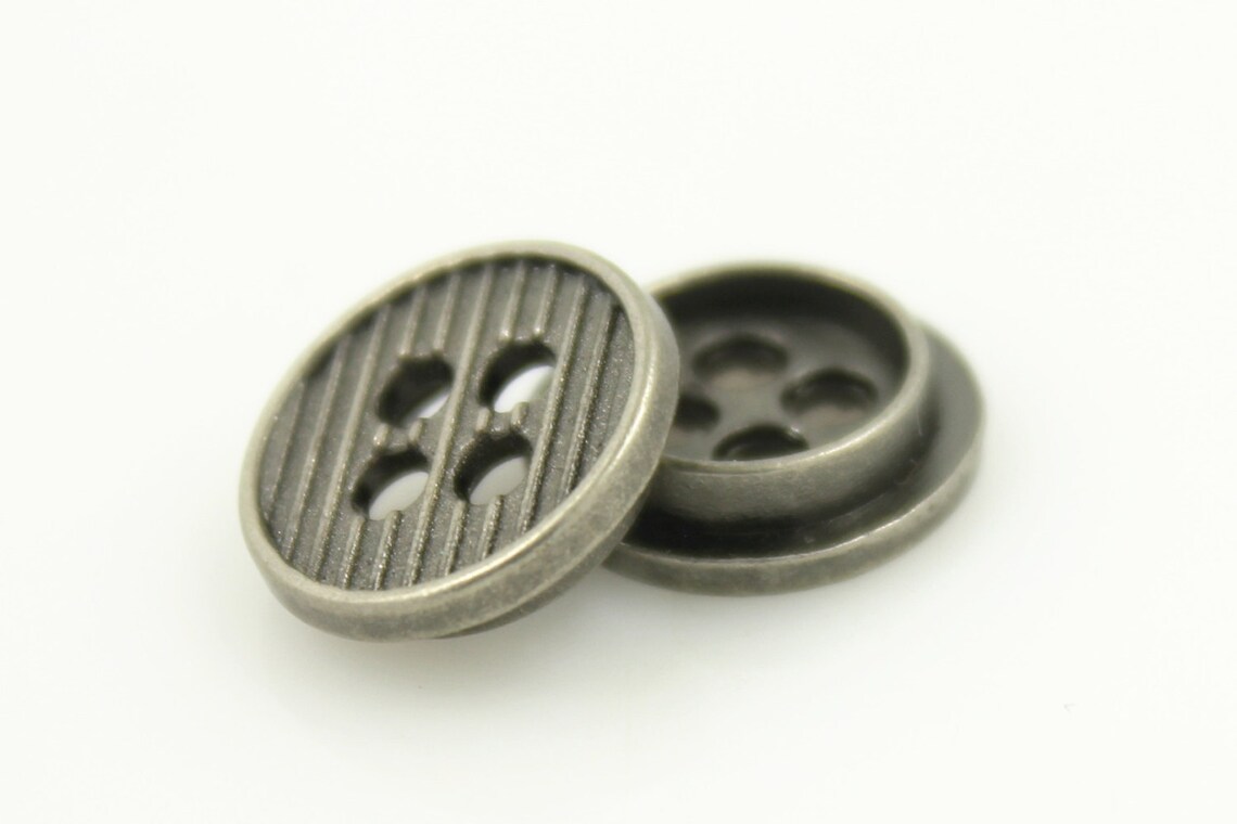 Metal Buttons - Parallel Lines Metal Buttons , Gray Silver Color , 4 ...