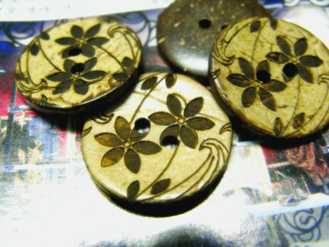 Wooden Buttons 10 Pieces of Japanese Style Khaki Concave - Etsy