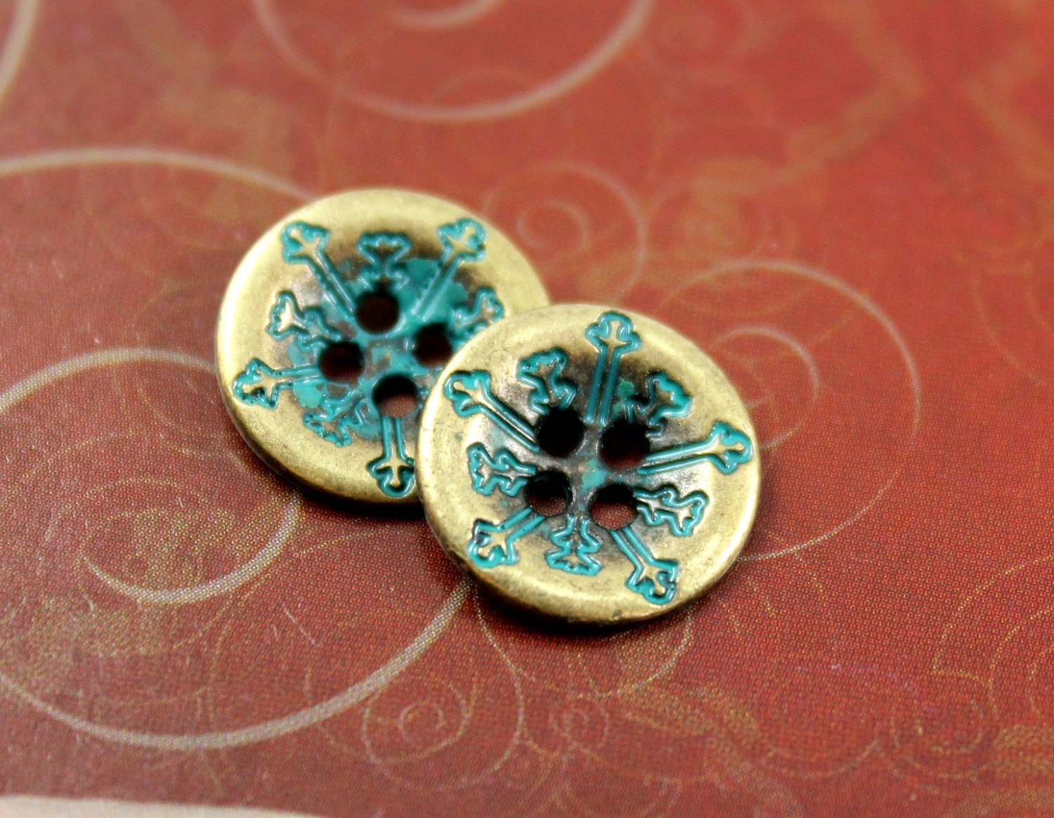 Metal Buttons Cyan Snowflakes Metal Buttons Antique Brass - Etsy