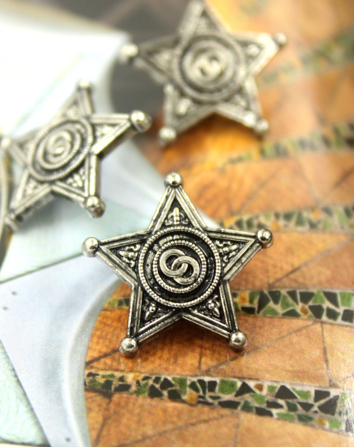 Metal Buttons Badge Star Metal Shank Buttons Retro Silver - Etsy