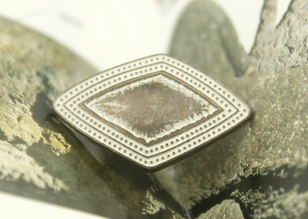 Metal Buttons - Ornate Diamond Metal Buttons , Copper White Patina ...
