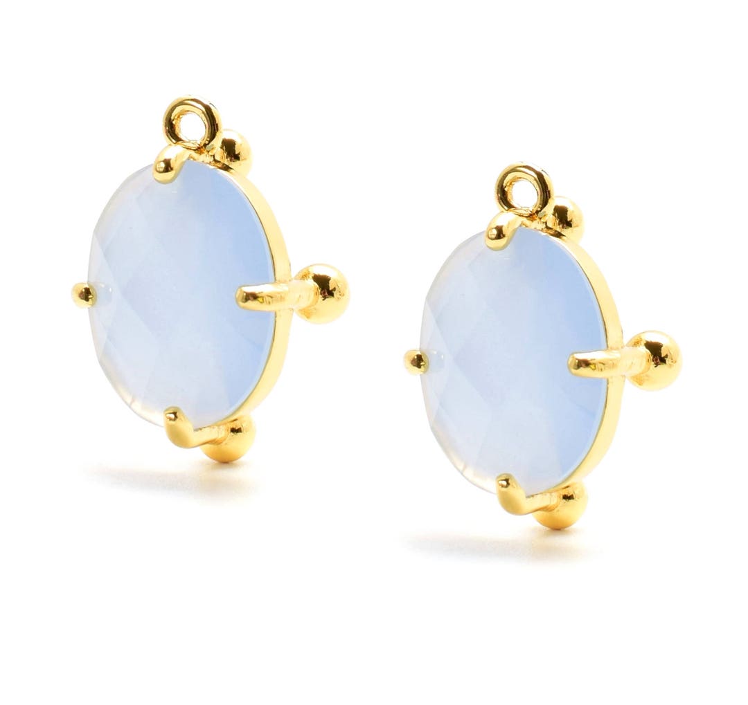2 Sphericals Bezel Oval Ice Blue Crystal Glass Pendant, 20mm, Open Ring ...