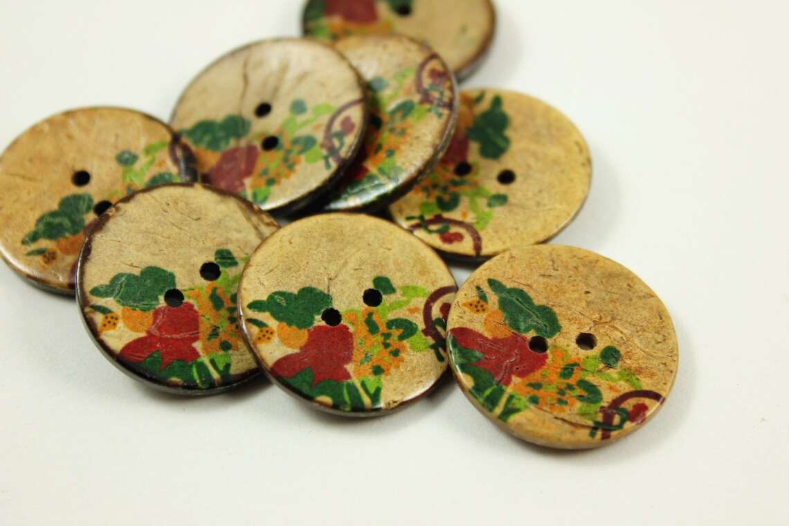 Flower Wooden Buttons - Aesthetic Peony Painting Wood Buttons, 1 Inch ...