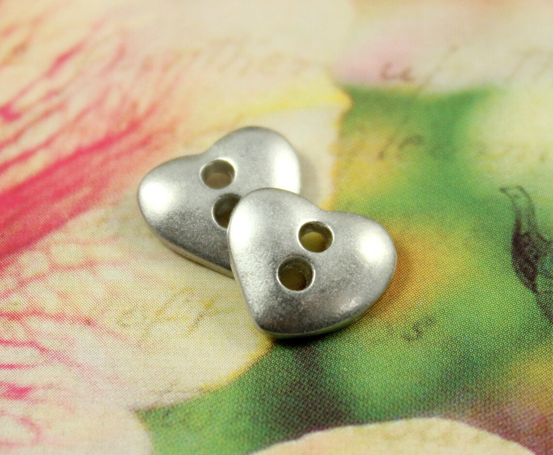 Metal Buttons Plump Heart Metal Buttons Silver Color 2 | Etsy