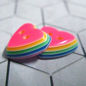 Lovely 10 Pieces of Multilayer Rainbow Heart Candy Buttons, 2 Holes. 0. ...