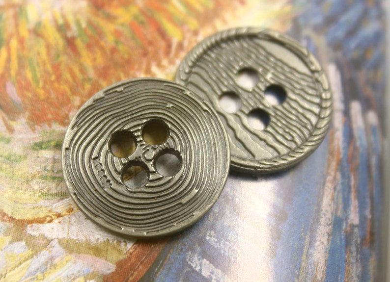 Metal Buttons - Annual Ring and Bark Pattern Metal Buttons , Gunmetal ...