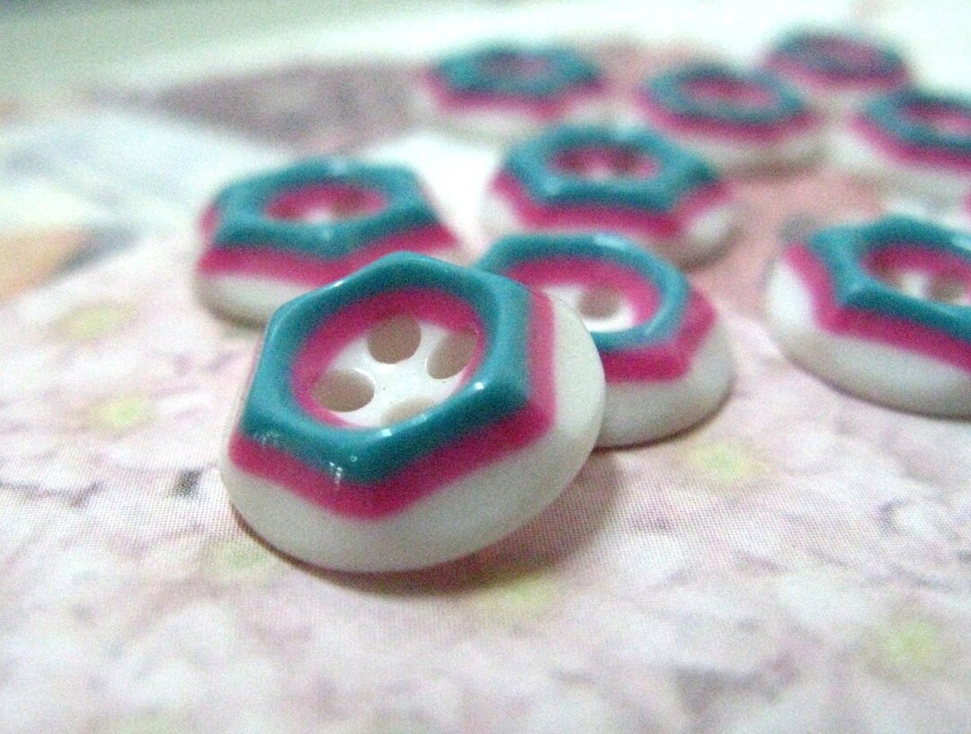 Fresh Candy Buttons - 10 Pieces of Cyan Theme Color Hexagon Top Volcano ...