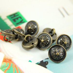 Metal Buttons - Vinca Metal Buttons , Antique Brass Color , Domed ...