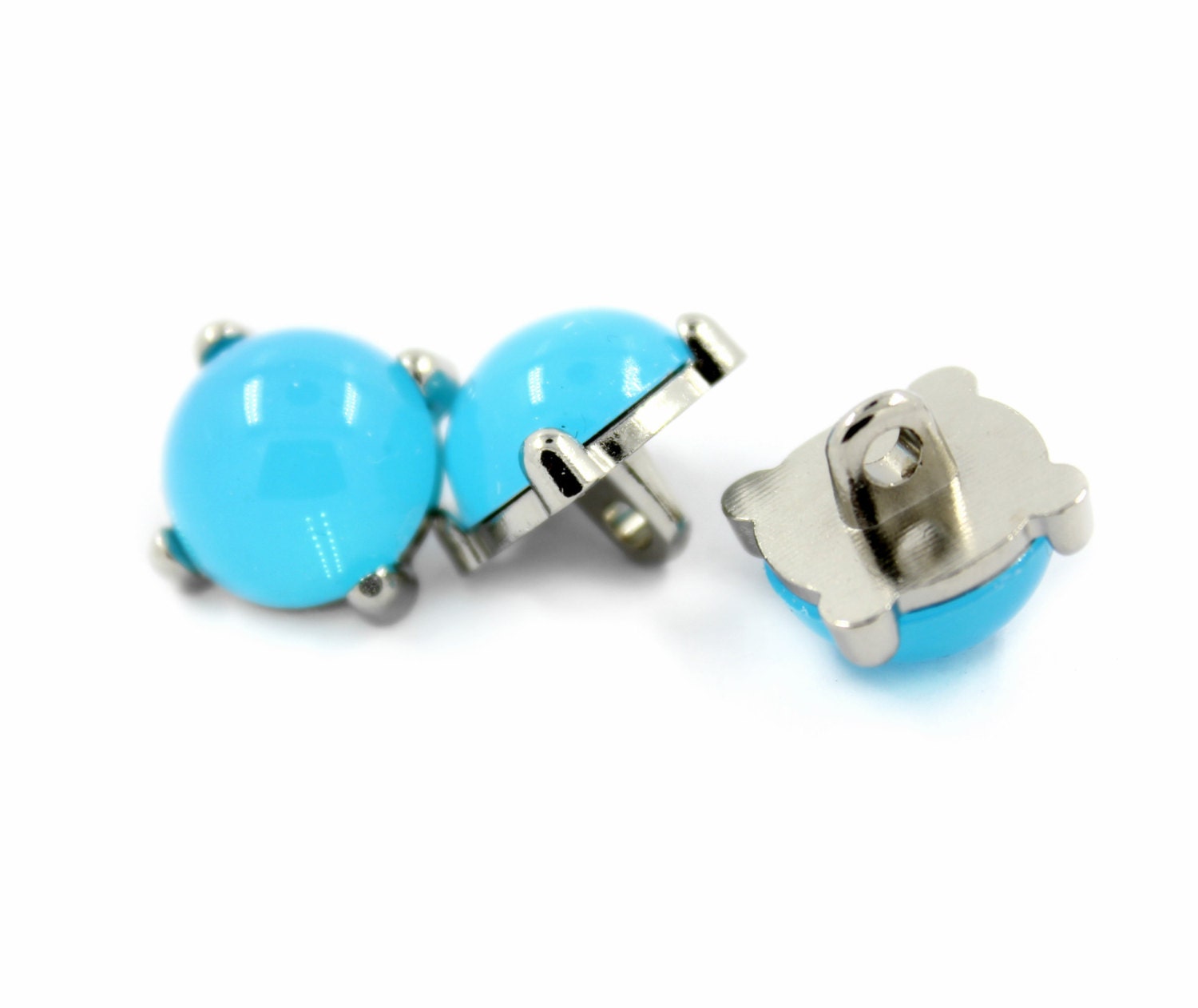 Metal Buttons Bright Blue Bead Metal Buttons Silver Base - Etsy
