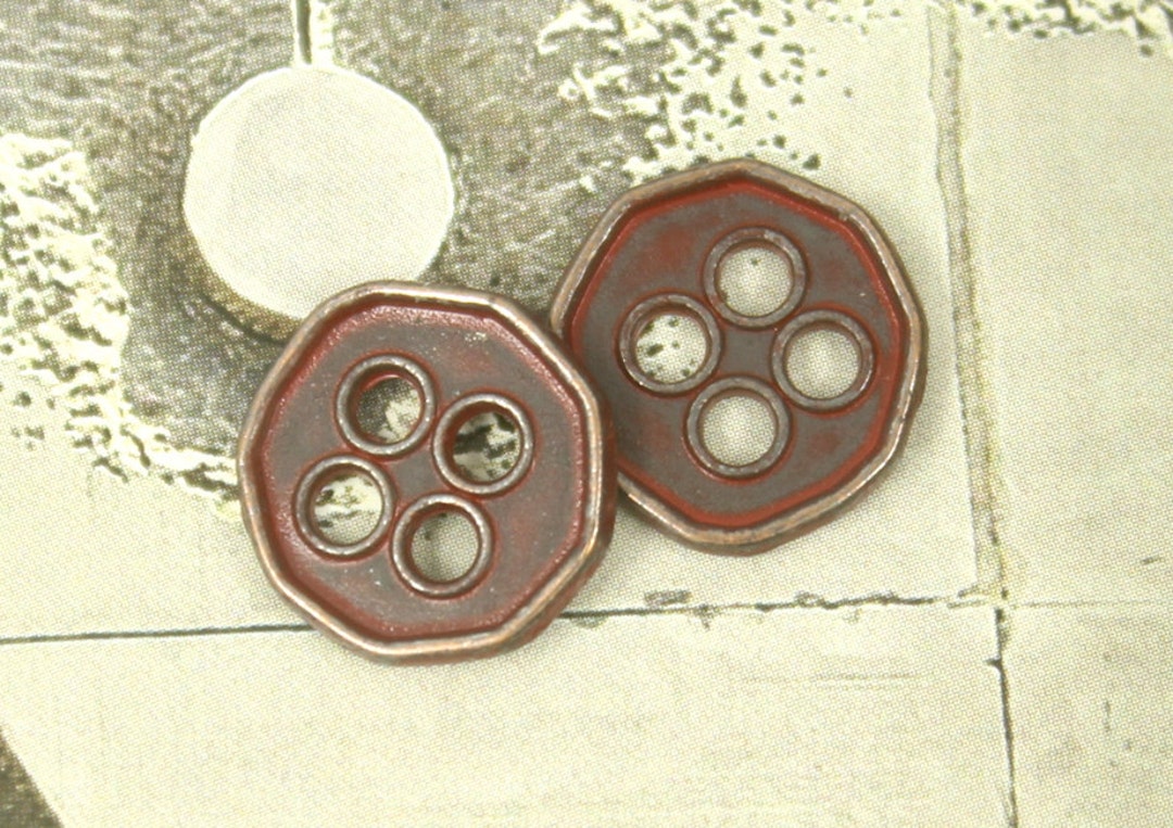 Metal Buttons - Heptagon Dark Red Metal Buttons , 4 Holes , 0.43 Inch ...