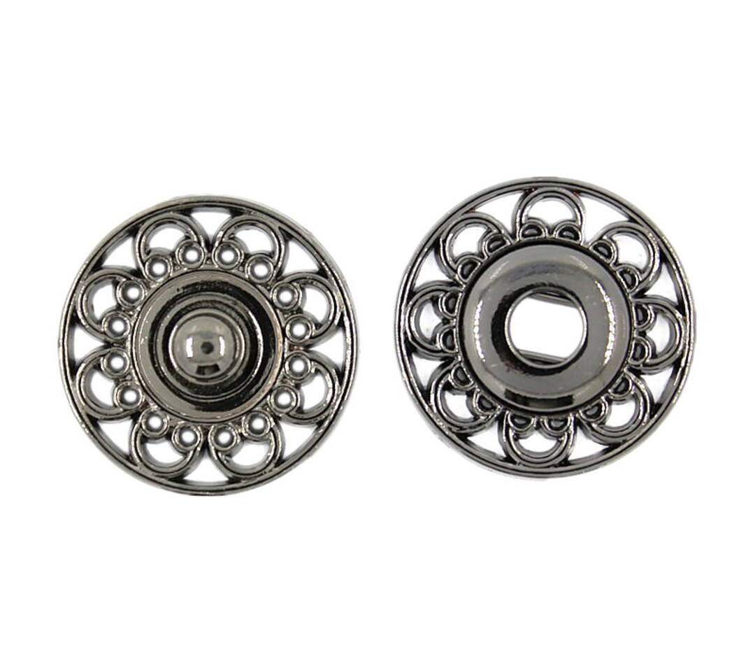 Flower Metal Snap Buttons , Gunmetal Color , Openwork , 0.87 Inch , 5 ...