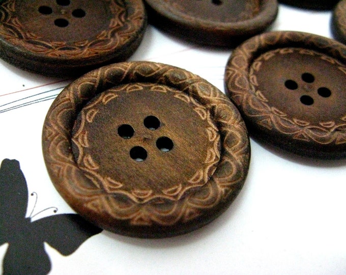 6 Primitive Wooden Crow Decorative Sewing Craft Buttons. Hand Painted ...