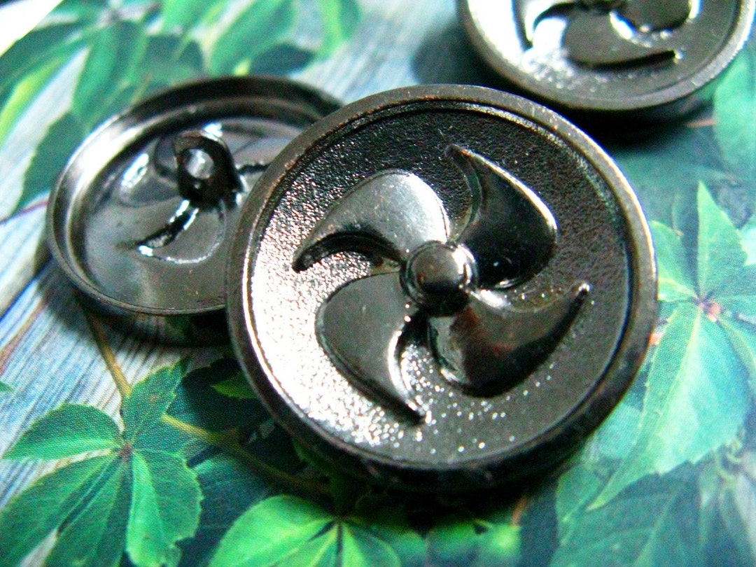 Metal Buttons - Pinwheel Metal Buttons , Shiny Gunmetal Color , Shank ...