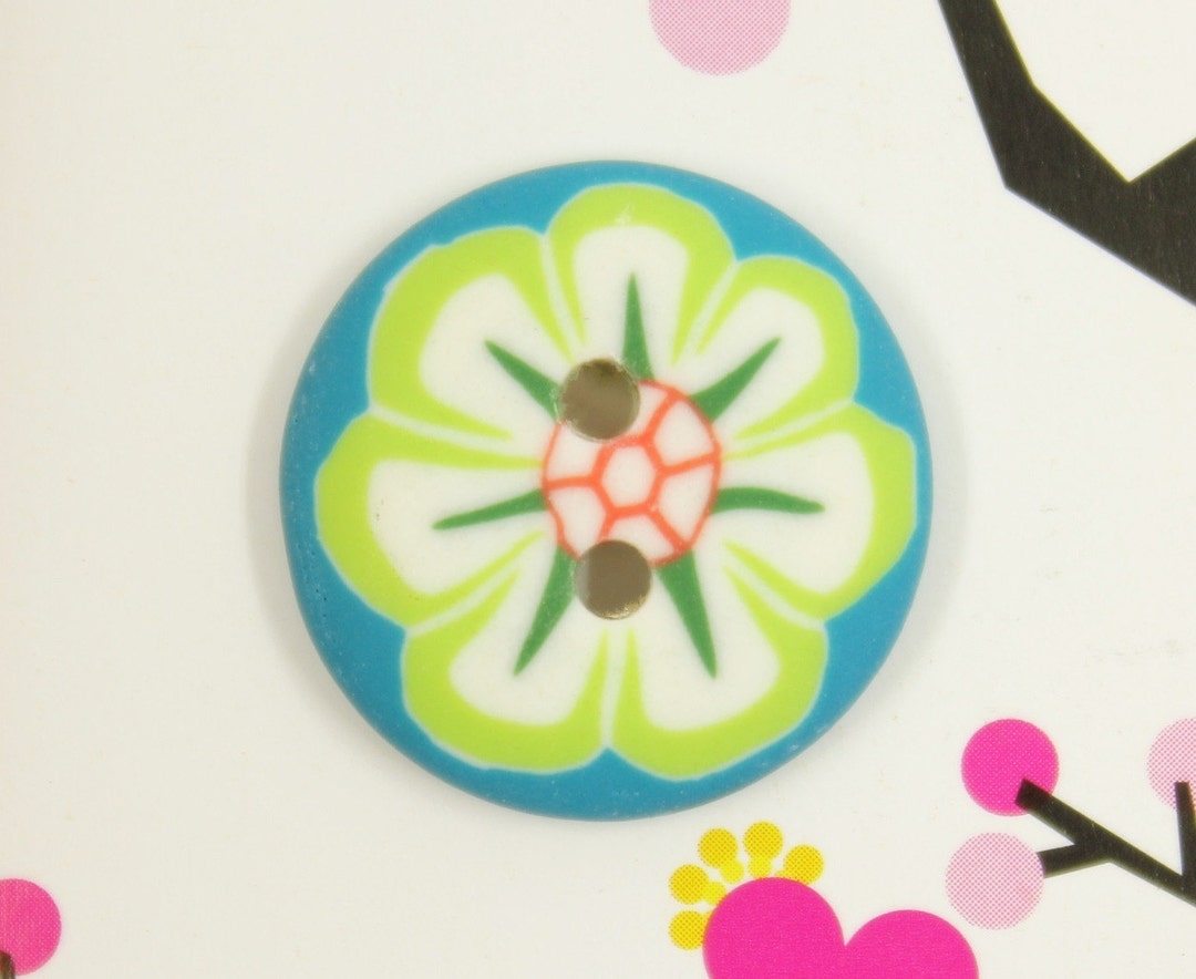 Cyan Plastic Buttons With Big Flower Pattern, 0.87 Inch (10 in a Set ...