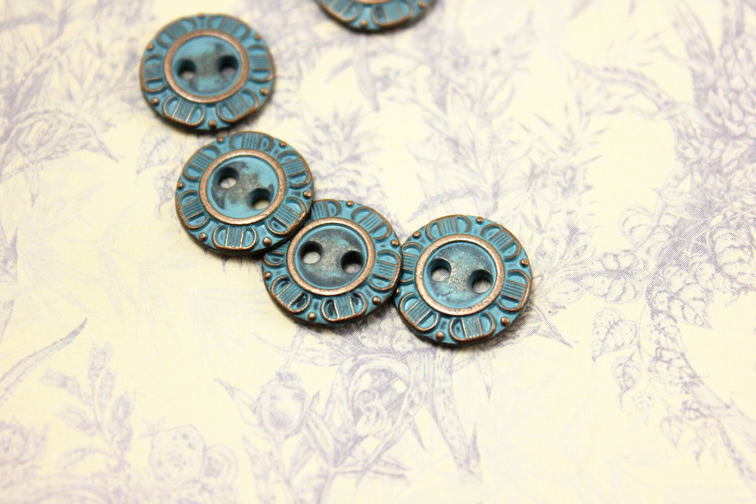 Metal Buttons - Petals Border Metal Buttons , Pastel Blue Color , 2 ...