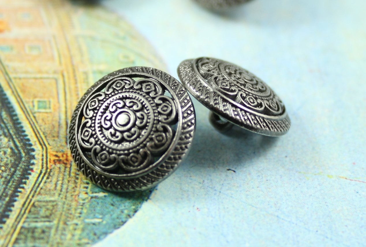 Metal Buttons Lacework Filigree Metal Buttons Gray Silver | Etsy