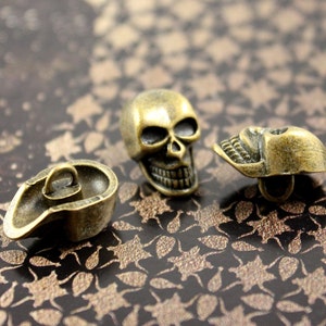 Metal Buttons - Skull Metal Buttons , Antique Brass Color , Shank , 0. ...