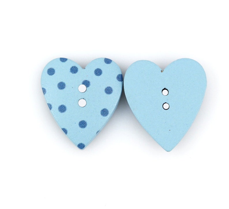 Heart Buttons - Polka Dots Baby Blue Heart Wood Buttons. 0.79 Inch. 10 ...
