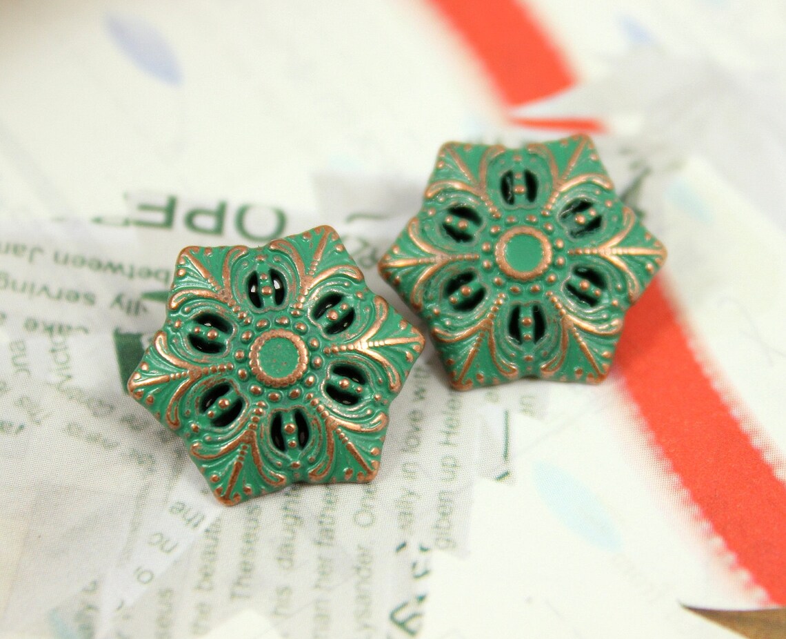 Metal Buttons Snowflakes Metal Buttons Copper Green Color | Etsy