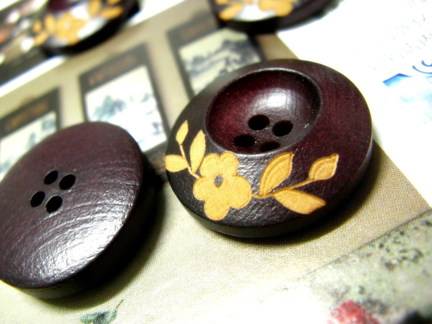 Flower Wooden Buttons - ASYMMETRICAL Volcano Shape Wooden Button.with ...