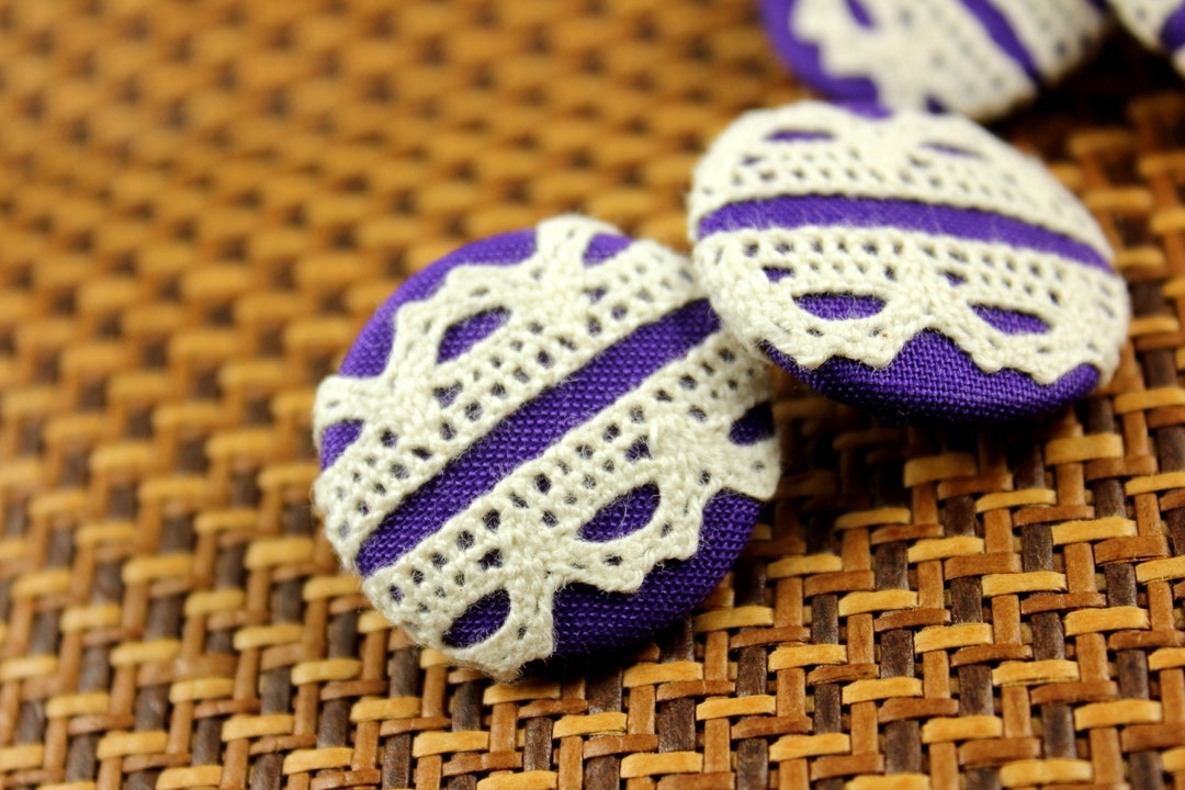 Lace Fabric Buttons - Double Floral Lace Blue Violet Fabric Buttons, 1. ...