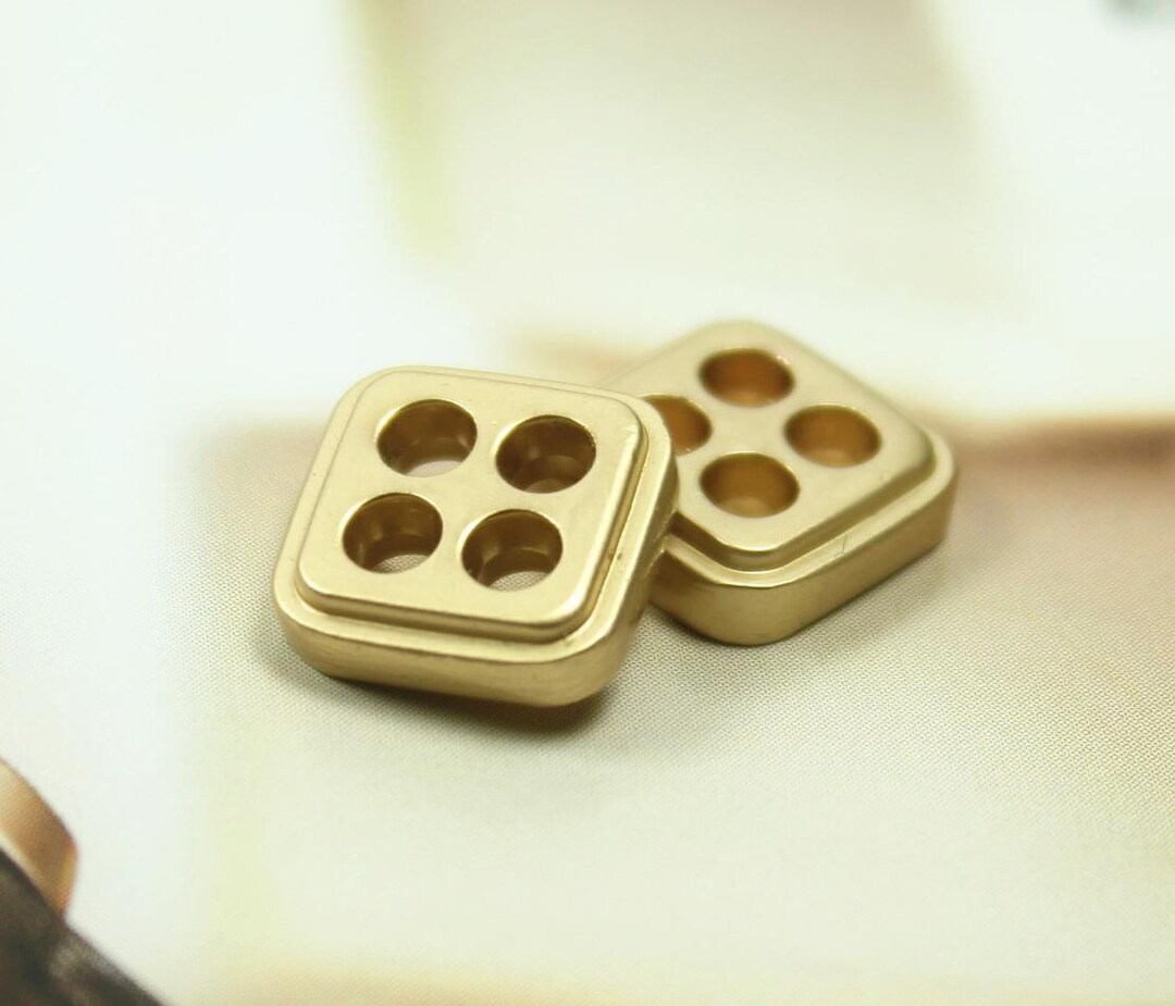 Metal Buttons - Square Solid Metal Buttons , Pearl Gold Color , 4 Holes ...