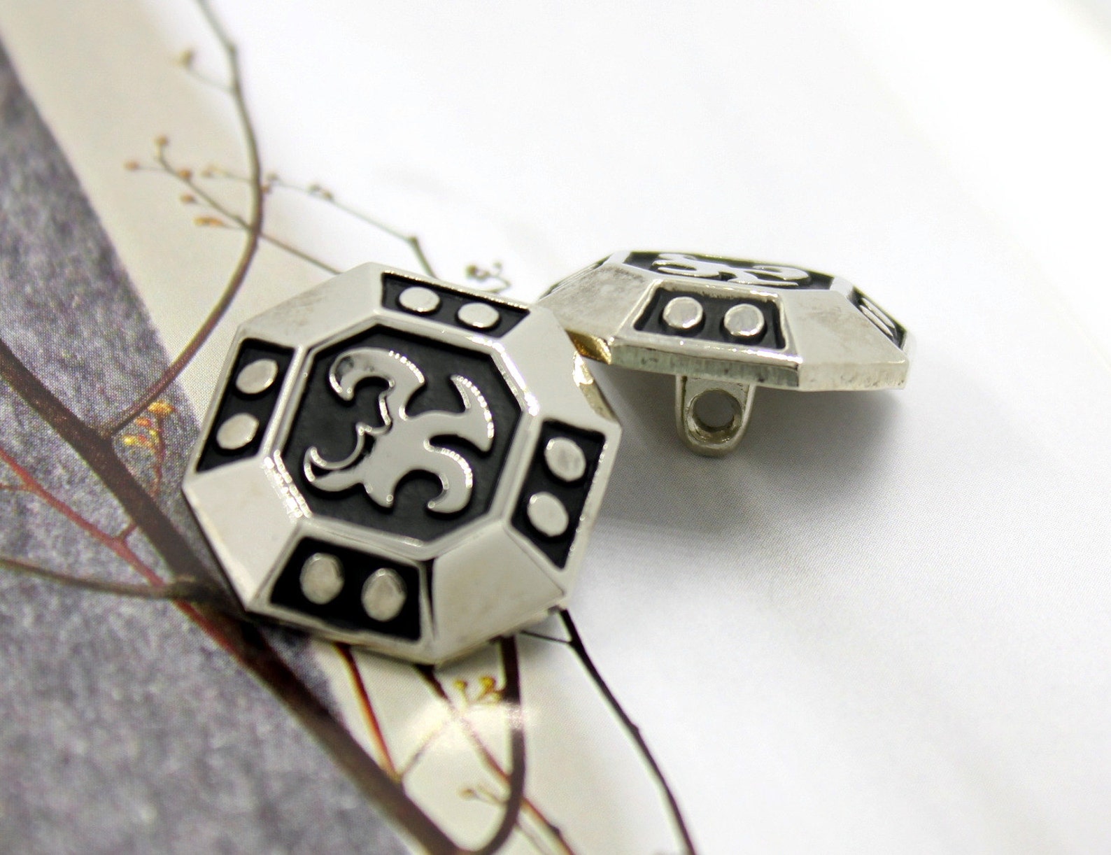 Metal Buttons Octagon Shield Metal Buttons Silver Color | Etsy