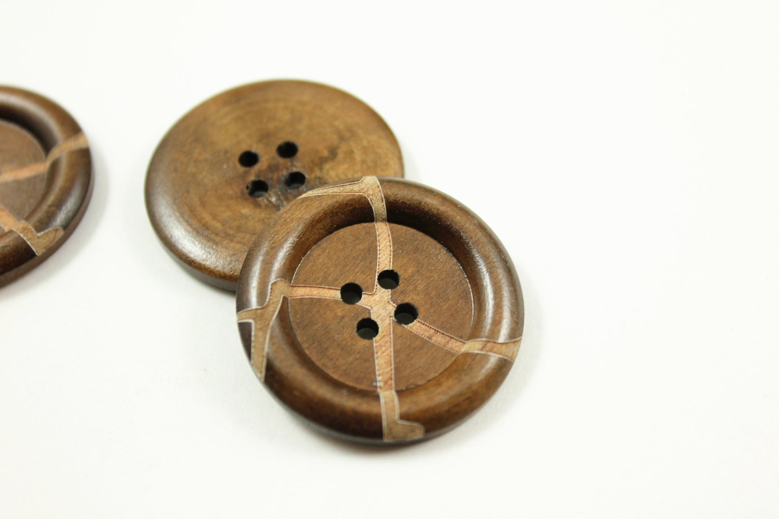 Brown Wooden Buttons Japanese Style Leather Texture Coffee - Etsy