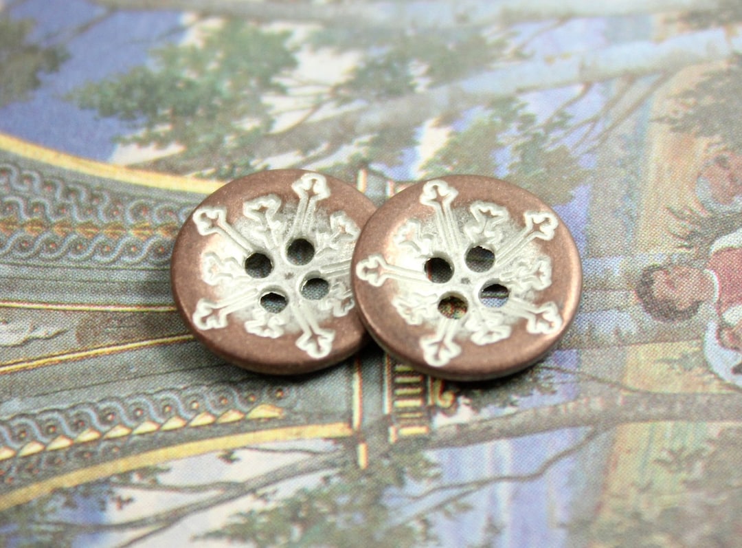 Metal Buttons - Snowflake Metal Buttons , Copper White Patina Color , 4 ...