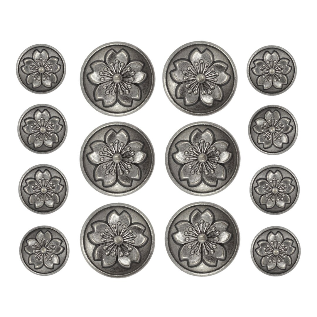 Double Blazer Button Set - Sakura Gray Silver Metal Shank Buttons Set ...