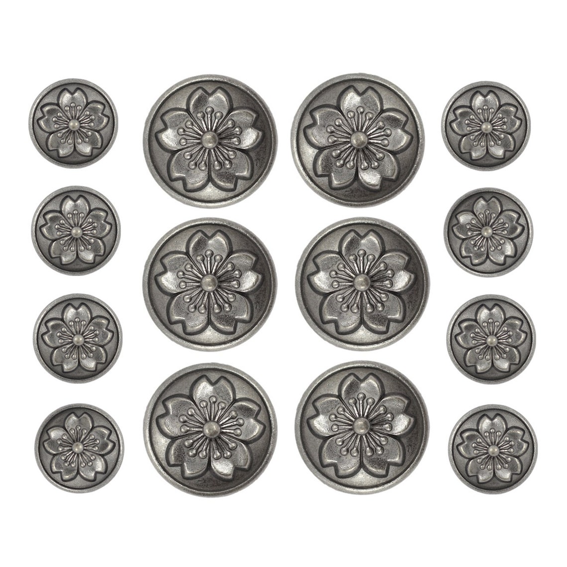 Double Blazer Button Set - Sakura Gray Silver Metal Shank Buttons Set ...